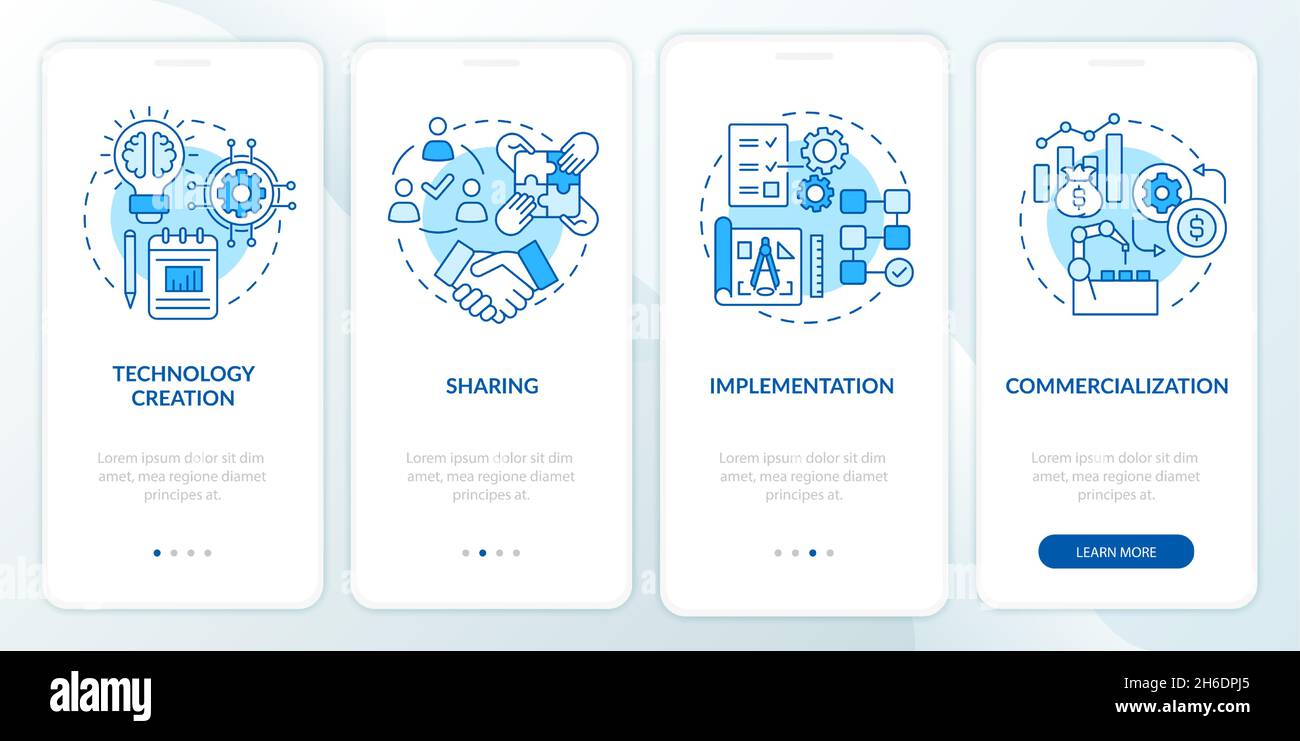 Tech transfer stages onboarding mobile app page screen Stock Vector ...