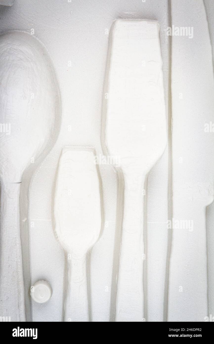 Close up of white empty paper cutlery box Stock Photo - Alamy