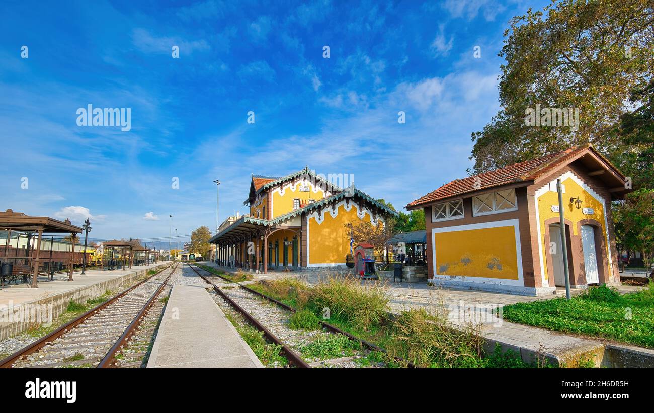 the beautiful historic station of the city of Volos, Greece. The ...