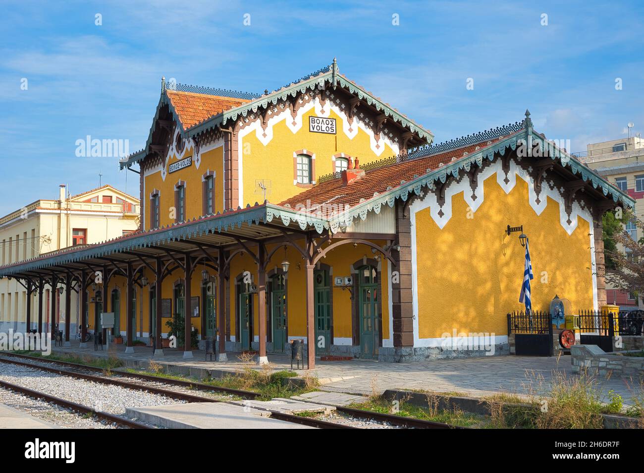 the beautiful historic station of the city of Volos, Greece. The ...