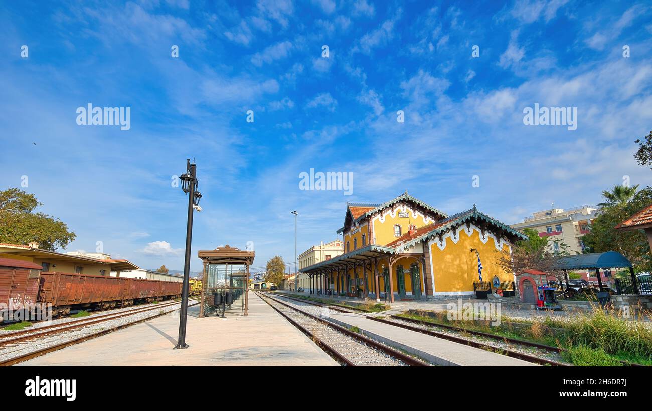 the beautiful historic station of the city of Volos, Greece. The ...