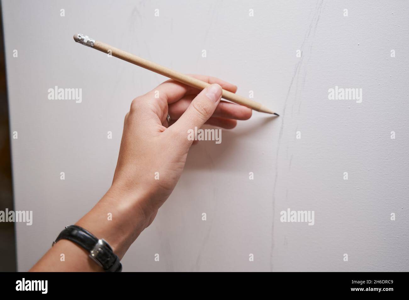 Competent artist showing masterclass on drawing with pencil Stock Photo ...