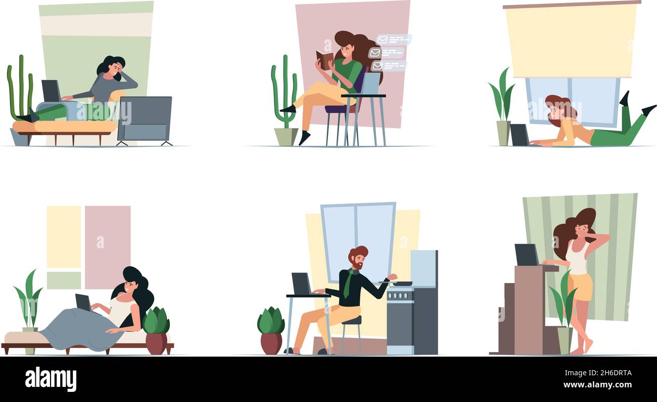 Distance work. Freelancer working at home relax persons healthy ...