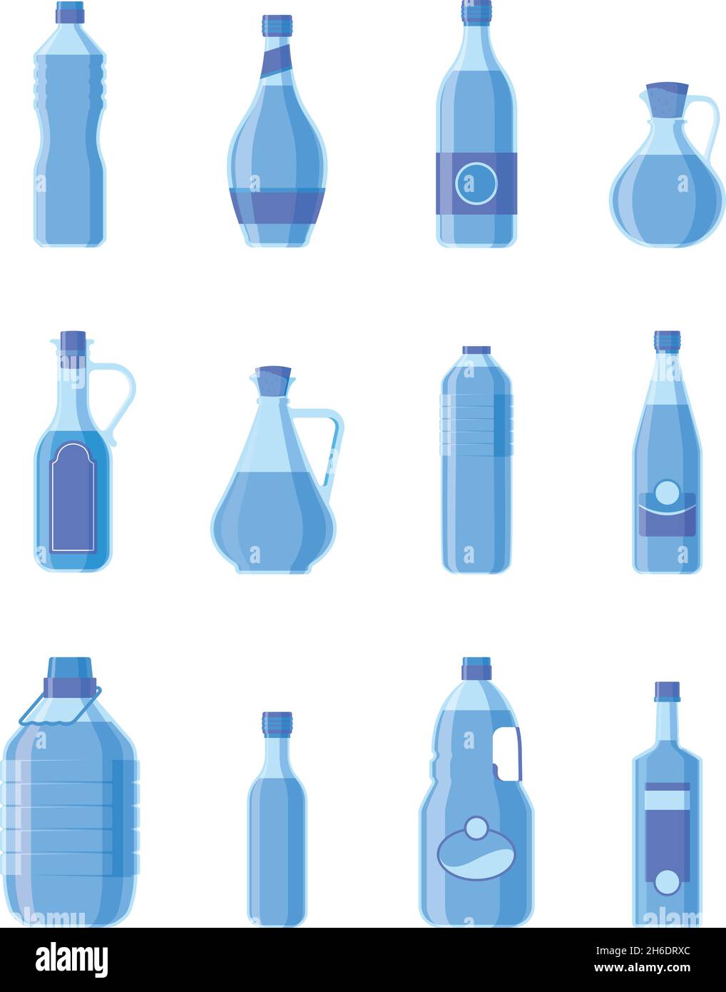 Water bottles. Transparent containers for liquid products garish vector ...