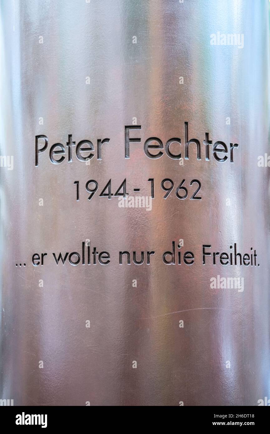 Berli, Germany. Memorial plate in remember of Peter Fechter murder ...