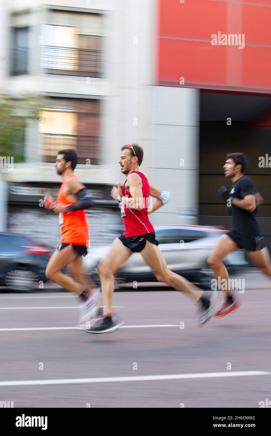 Professional athletes running the Movistar Half Marathon of Madrid ...