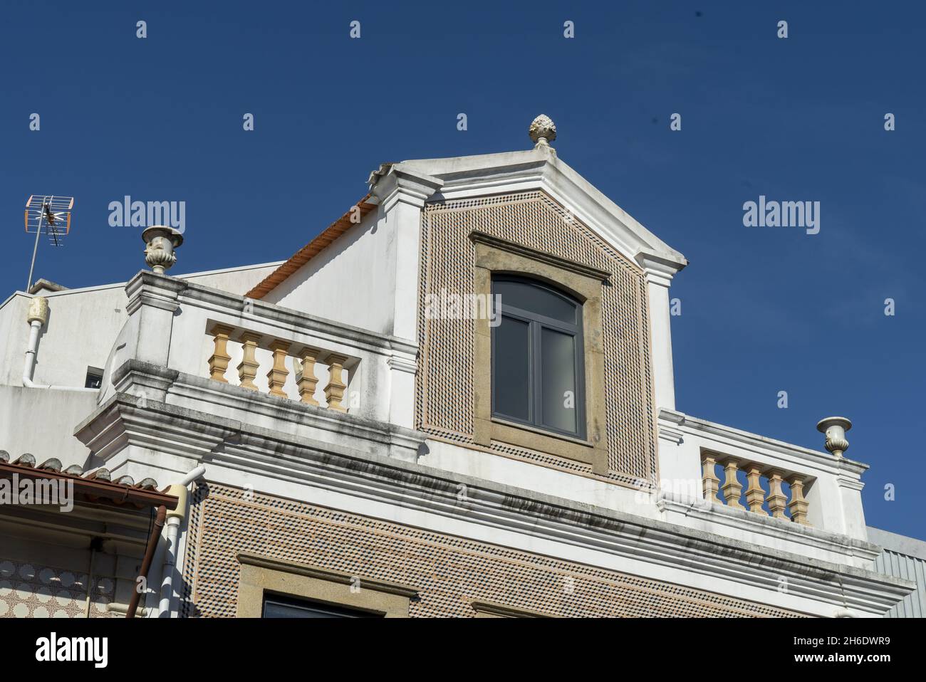 Neoclassical style building with balconies under the blue sky Stock ...