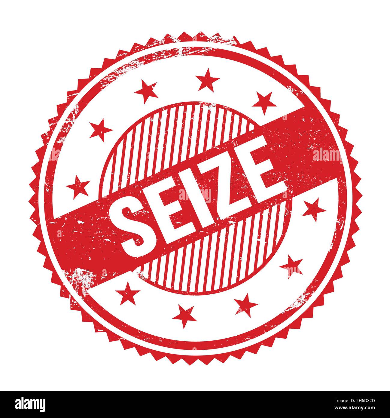 SEIZE text written on red grungy zig zag borders round stamp Stock ...