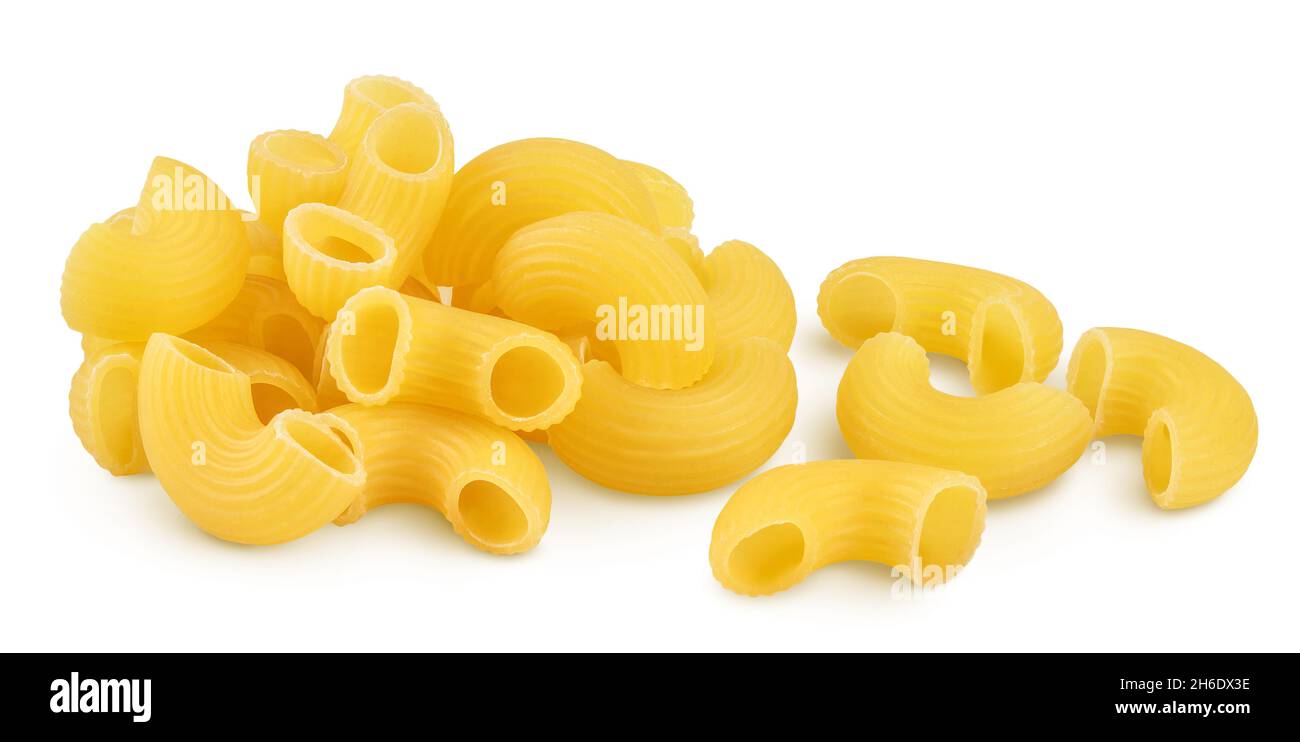 raw macaroni pasta isolated on white background with clipping path and ...