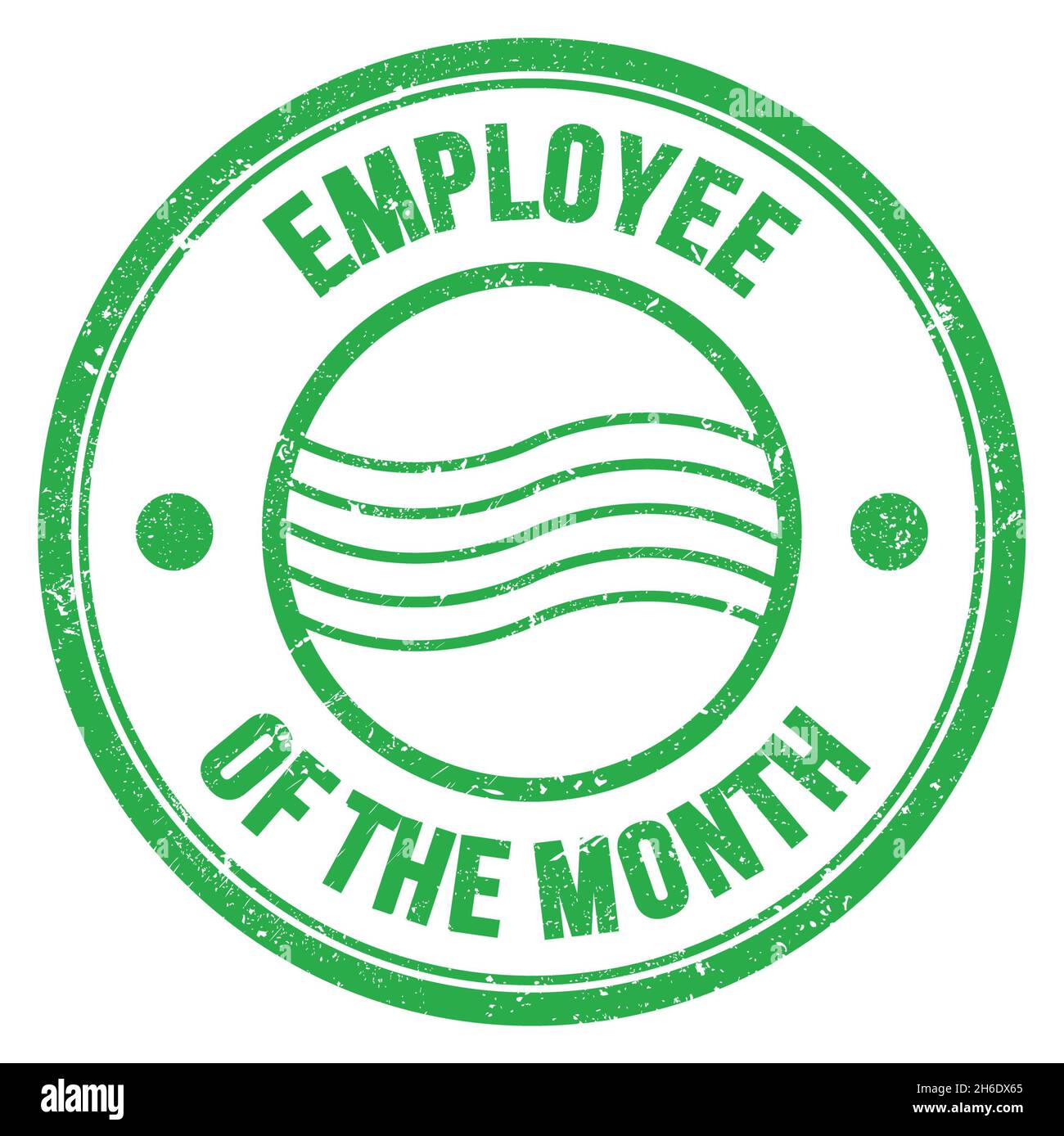 EMPLOYEE OF THE MONTH text written on green round postal stamp sign ...