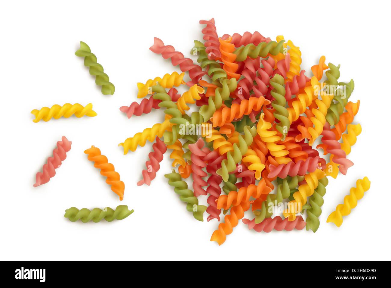 raw Fusilli colored pasta, isolated on white background with clipping ...