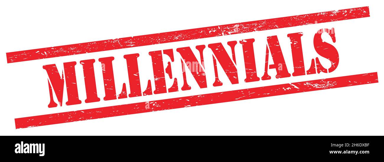 MILLENNIALS text on red grungy rectangle vintage stamp Stock Photo - Alamy