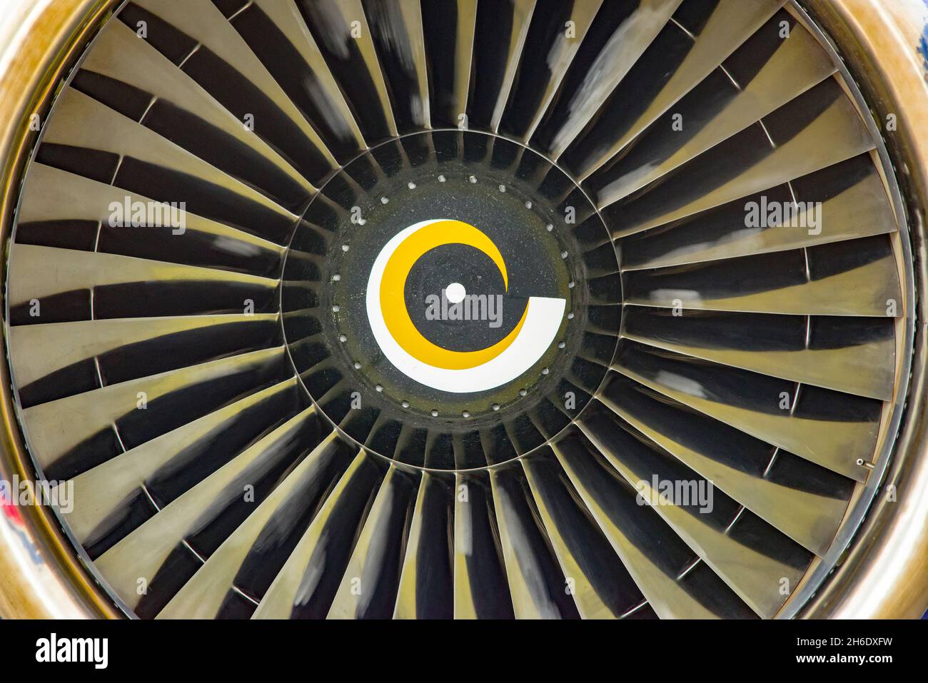 Airplane jet engine turbine blades, front view of the compressor Stock ...