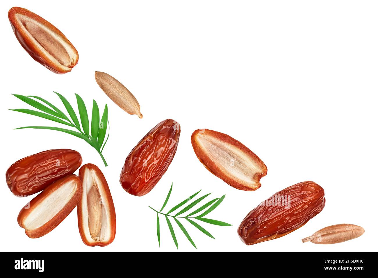 Dates isolated on white background . Top view with copy space for your ...