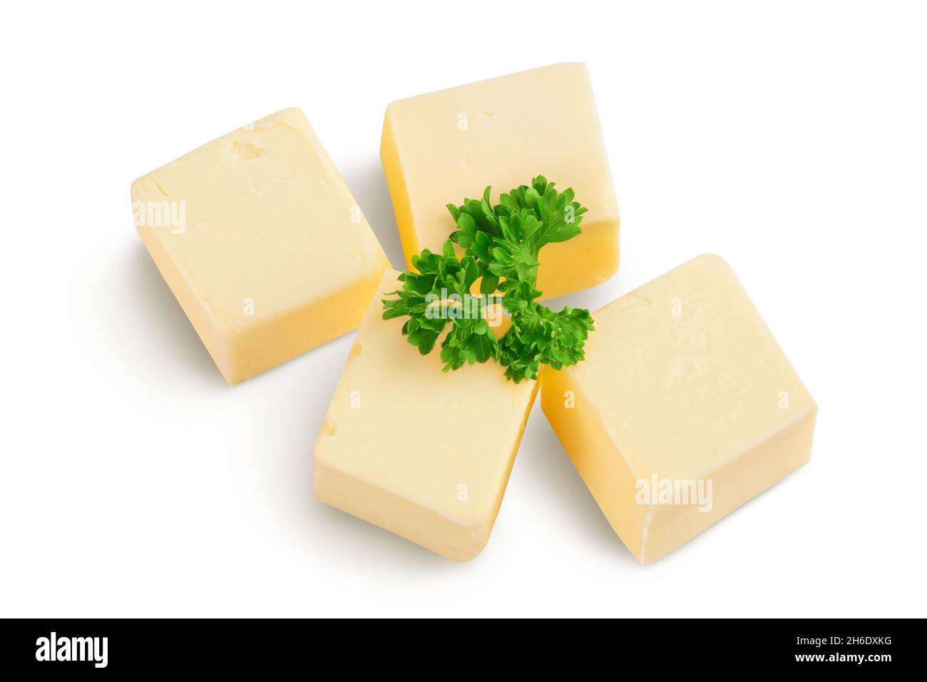 butter cubes isolated on white background with clipping path and full ...