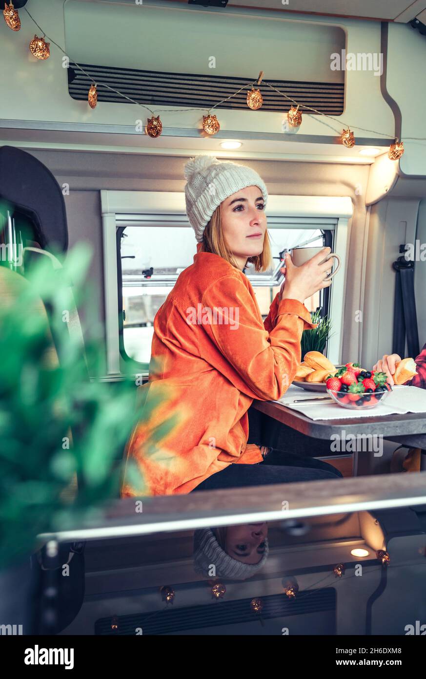 Beautiful woman in camper van hi-res stock photography and images - Alamy