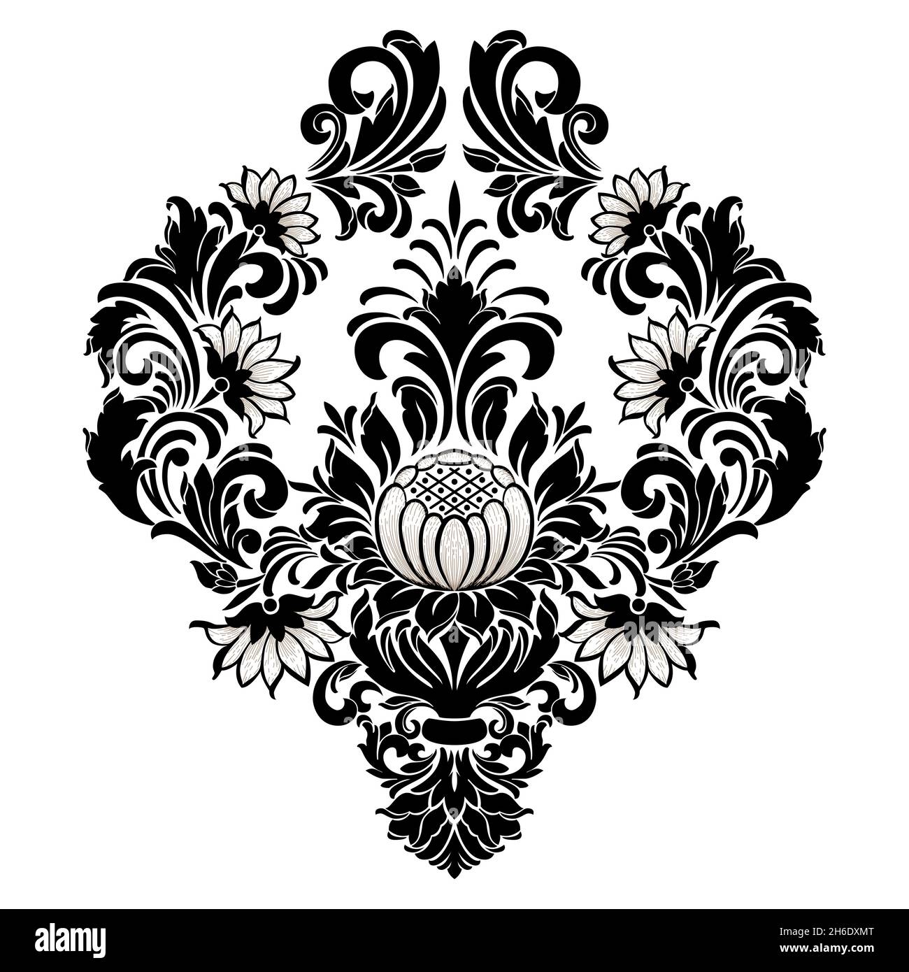 Damask central element isolated. Vector damask illustration Stock ...
