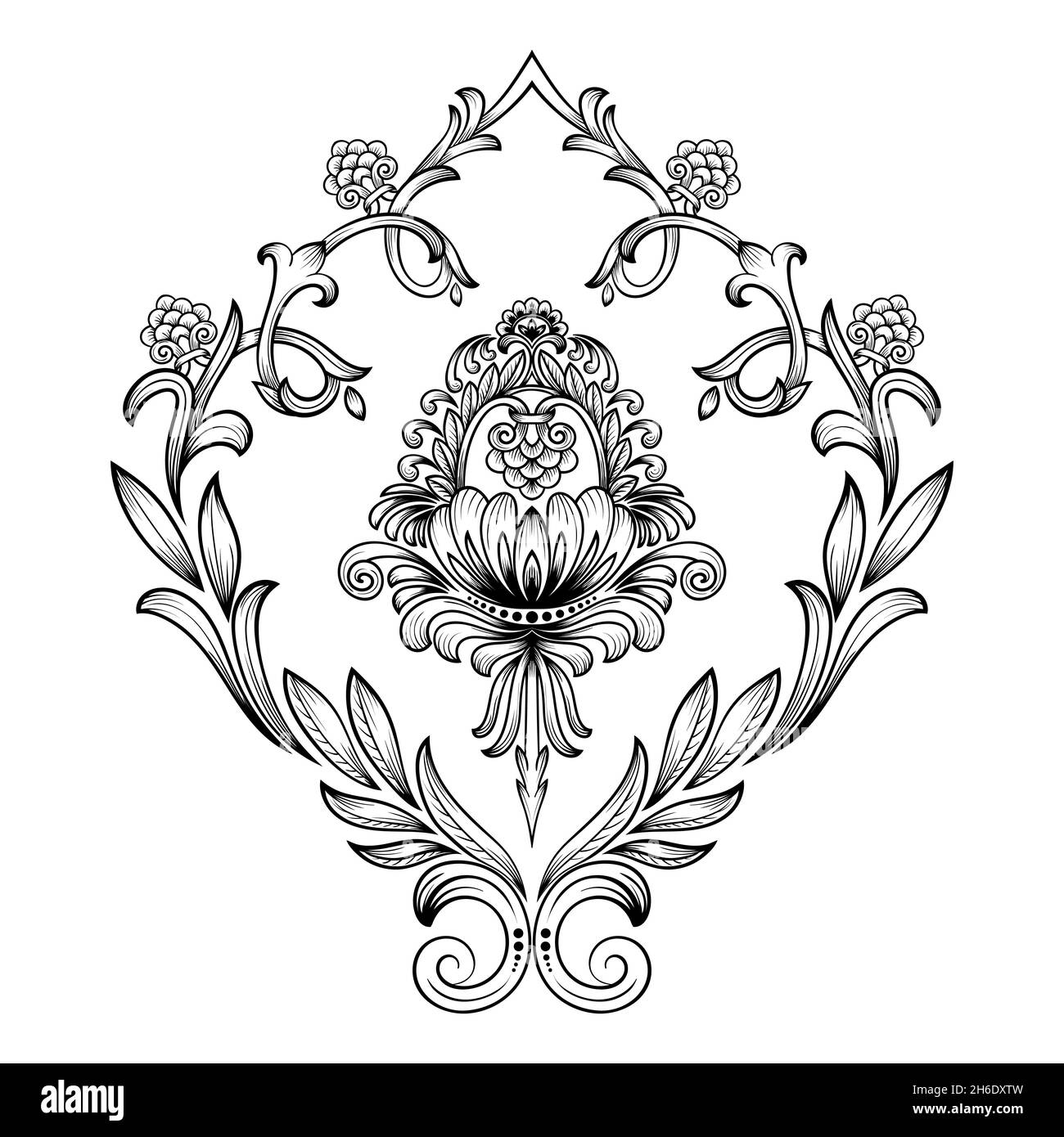 Damask central element isolated. Vector damask illustration Stock ...