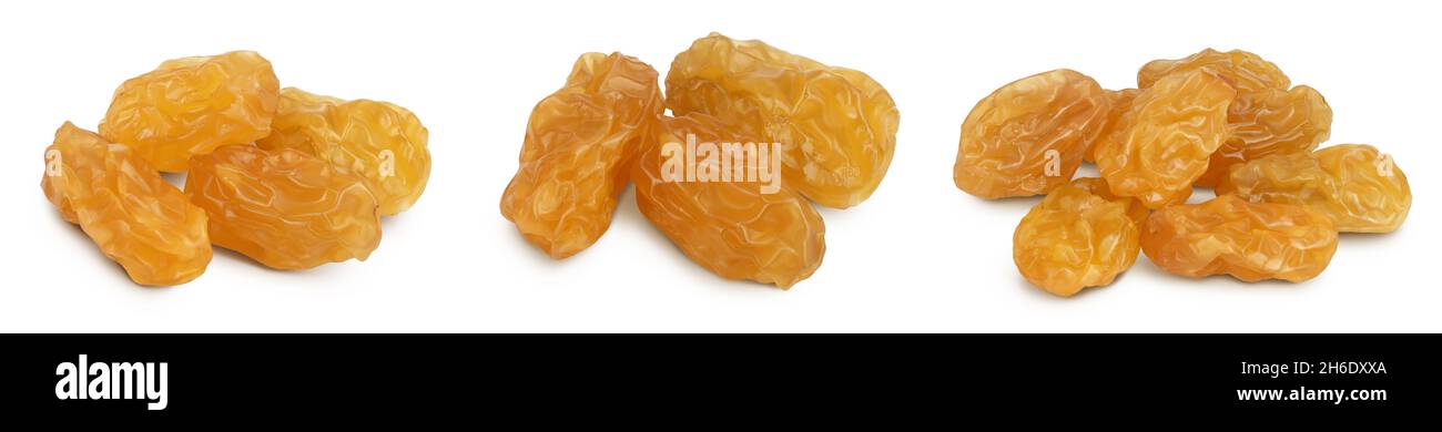 Yellow raisin isolated on white background with clipping path. Set or ...