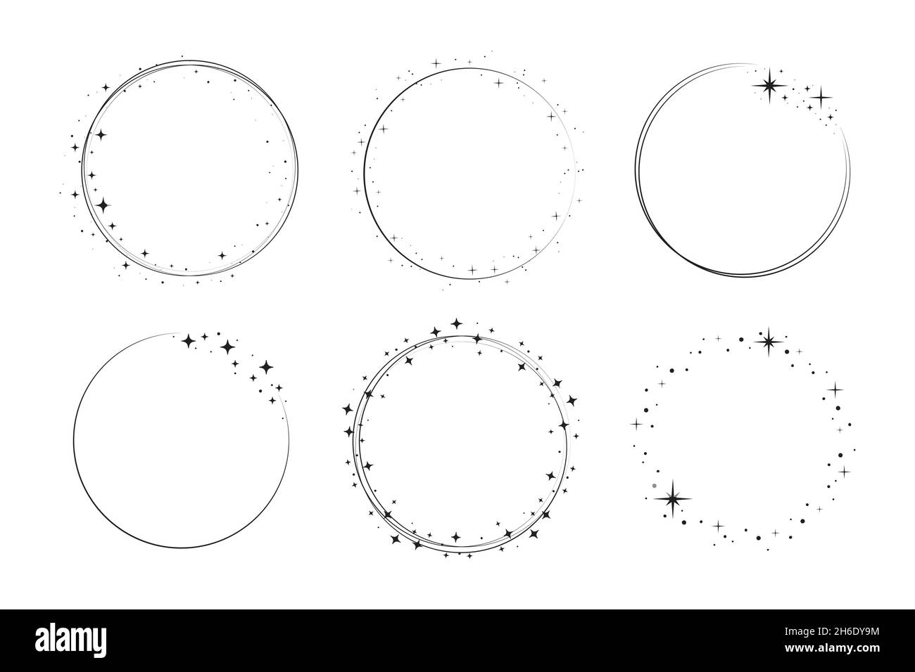 Sparkle star circle frame set. Wreath ring stardust border for party ...