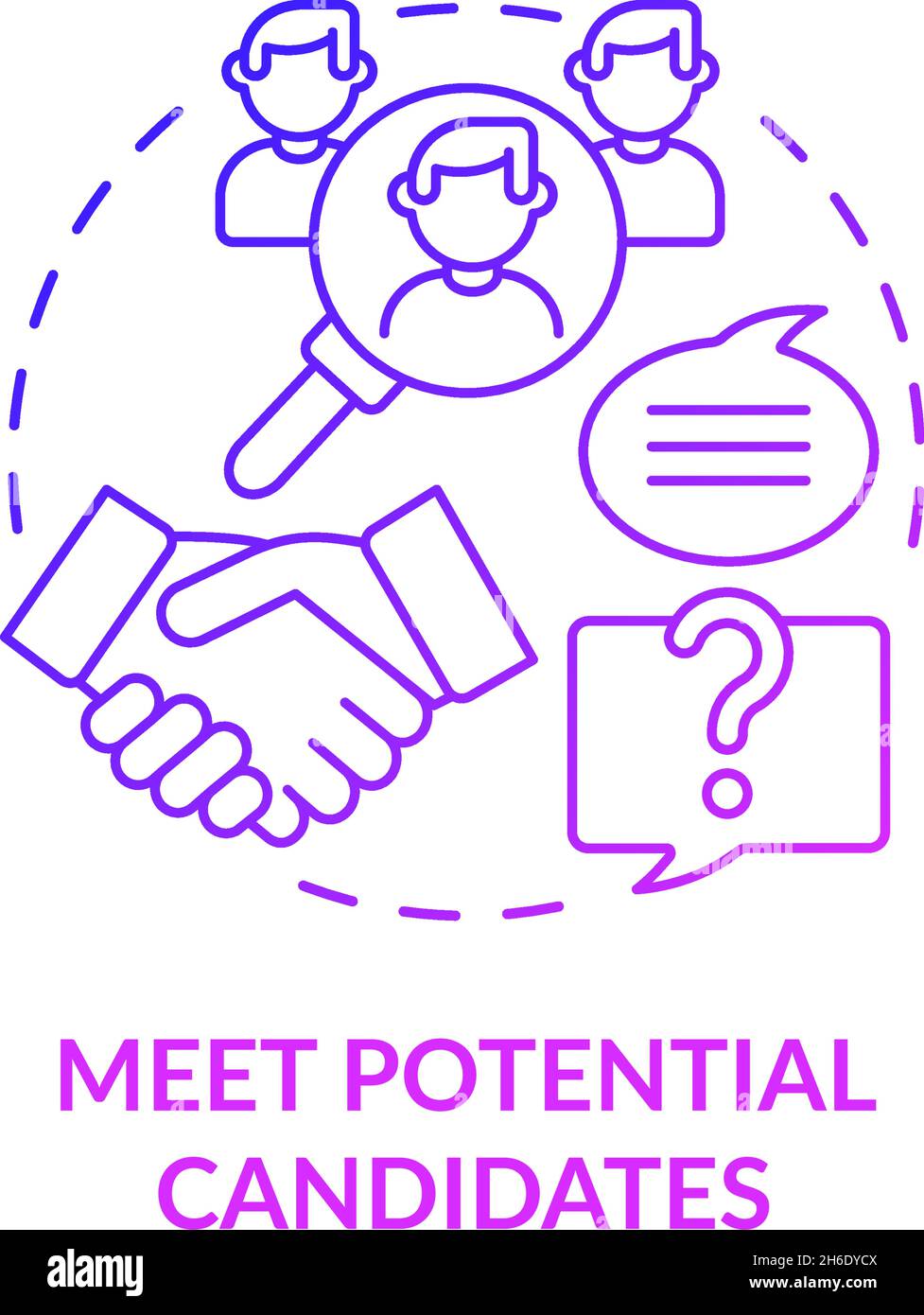 Meet potential candidates purple gradient concept icon Stock Vector ...