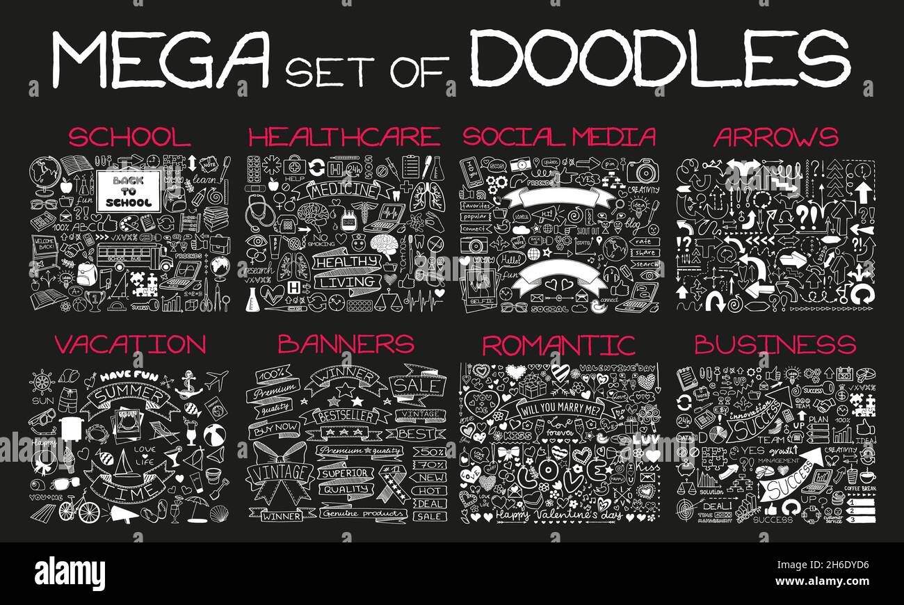 MEGA set of different doodles isolated on white background Stock Vector ...