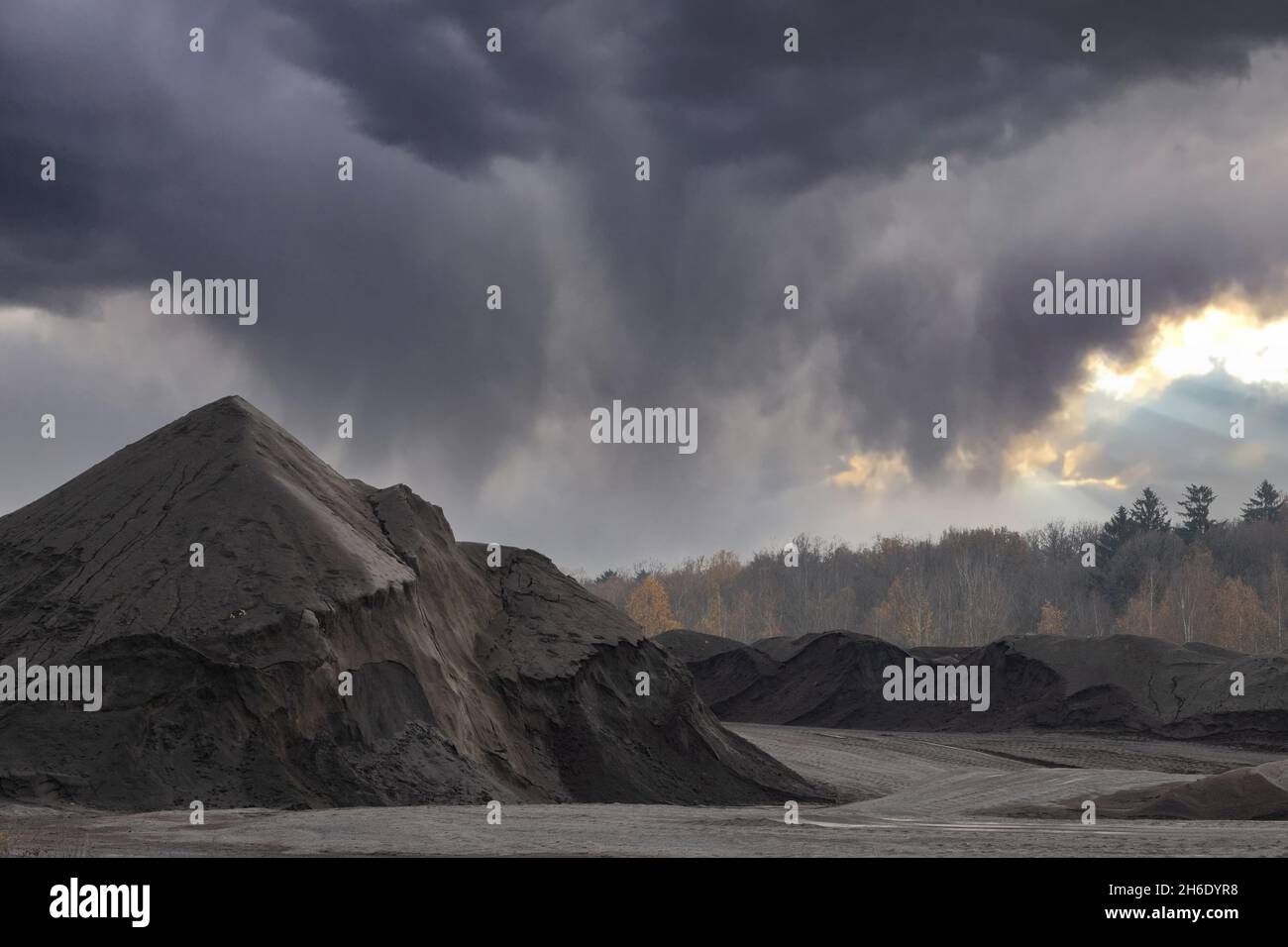 Basalt mine, building stone storage site. Mining industry Stock Photo ...