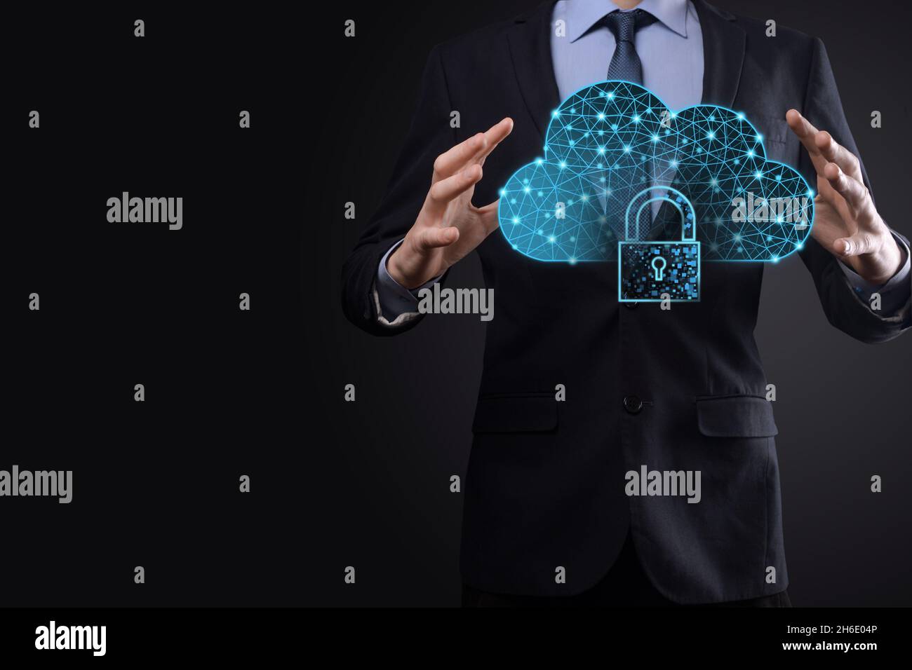 Cloud technology. Polygonal wireframe cloud storage sign with padlock ...