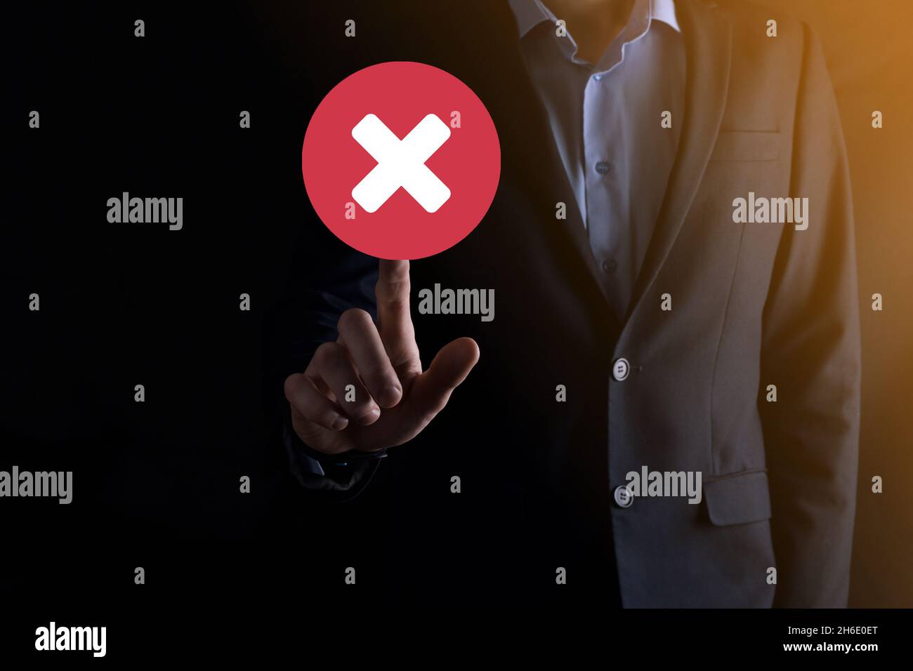 Hand holds icon,cancellation symbol,cancel icon.Cross mark flat red ...