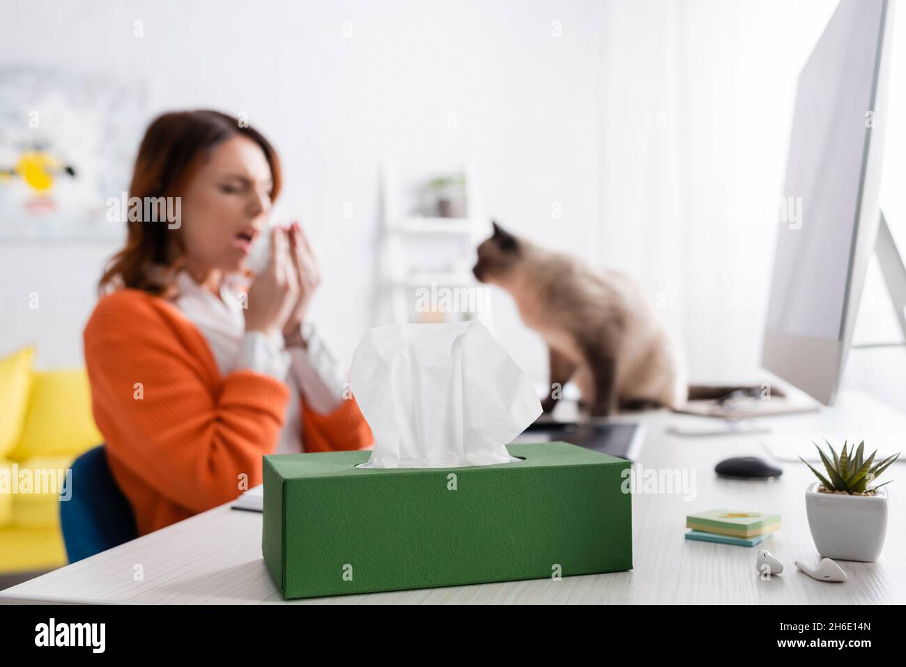 Sneezing woman on computer work hi-res stock photography and images - Alamy