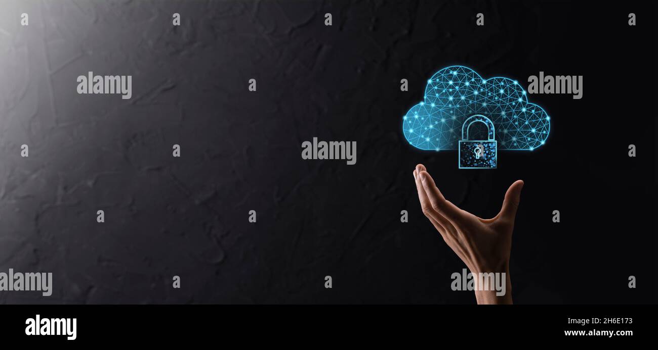 Cloud technology. Polygonal wireframe cloud storage sign with padlock ... Cloud technology. Polygonal wireframe cloud storage sign with padlock ...