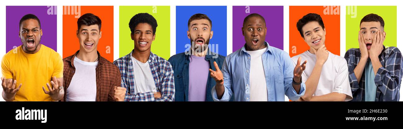 Composition of different real emotions of handsome young and adult men ...