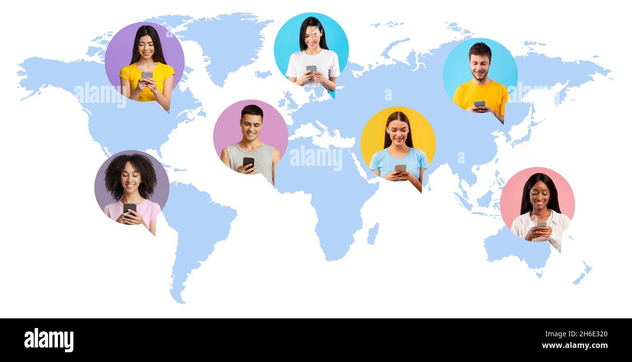 Global Communication Concept. Different People Using Smartphones For ...