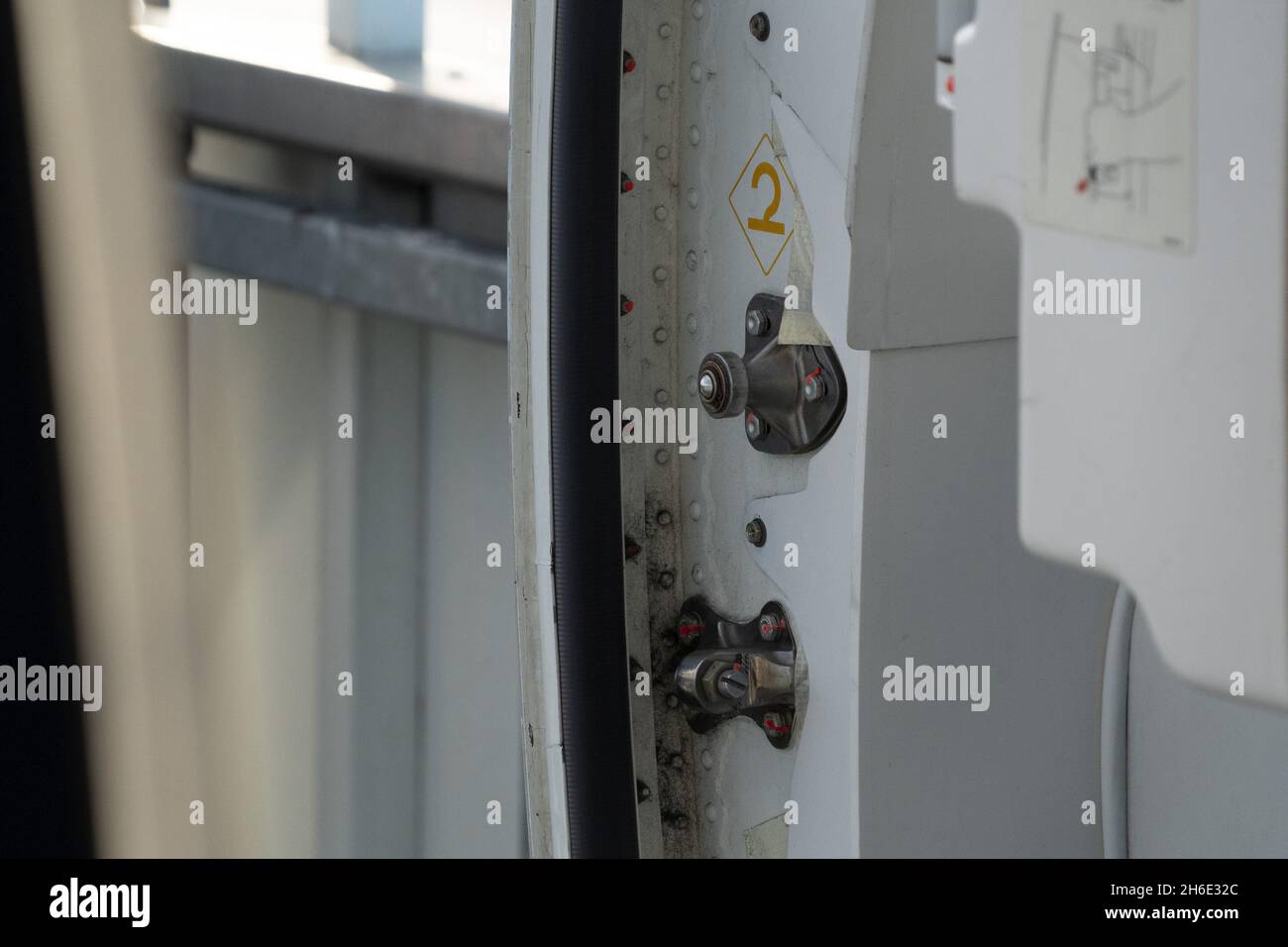 Airplane Cabin door open detail close up Stock Photo - Alamy