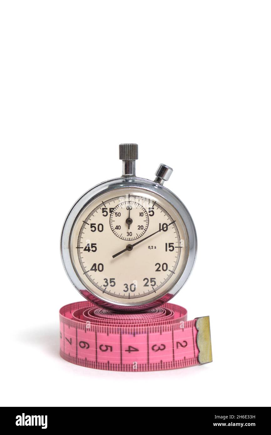 Stopwatch and measuring meter on white background.Sports, health and ...