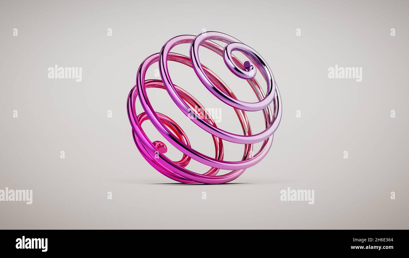3D rendering of a shiny chrome spiral sphere isolated on white ...
