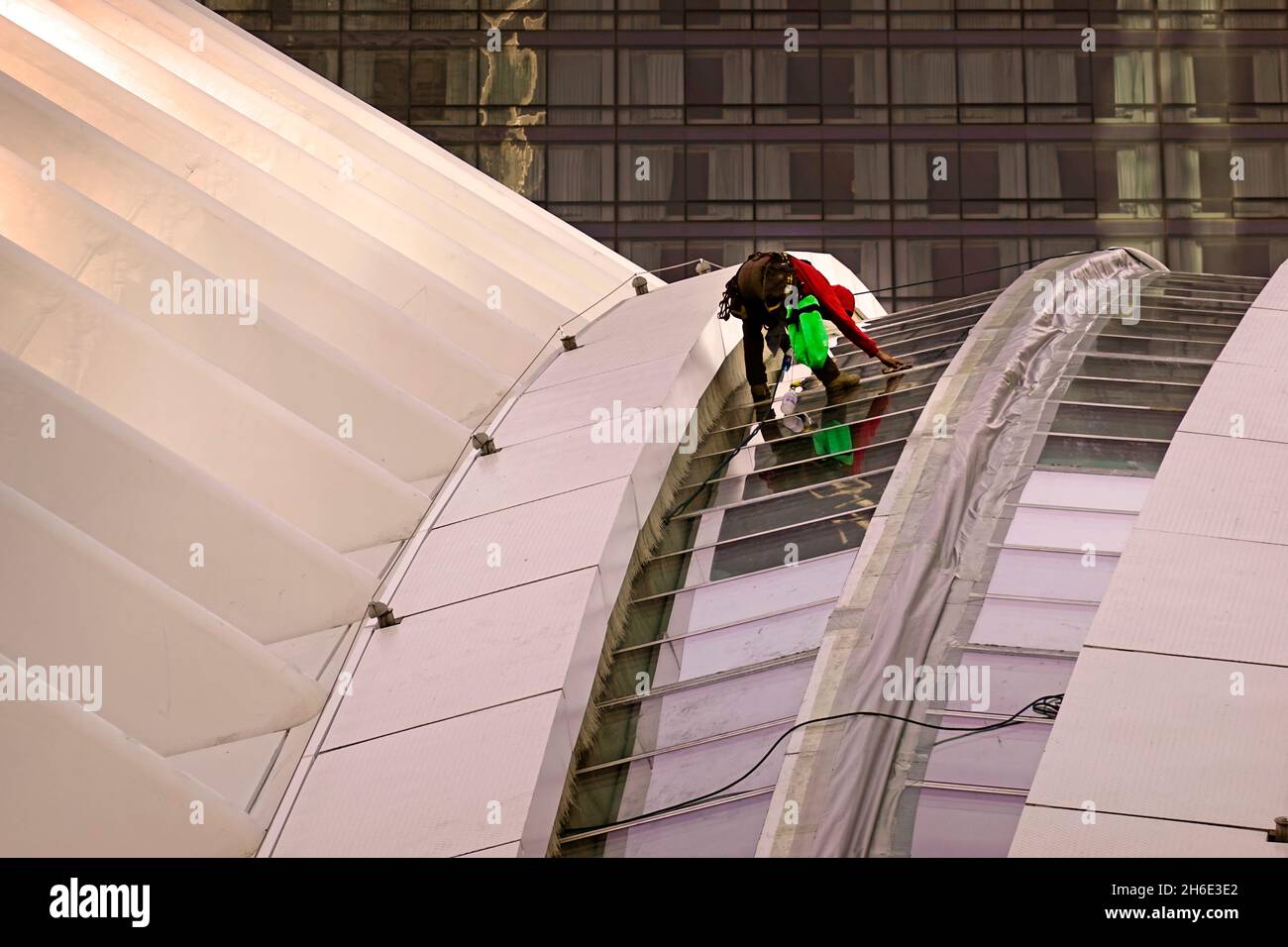 window washer on top of Oculus world trade center subway station ...