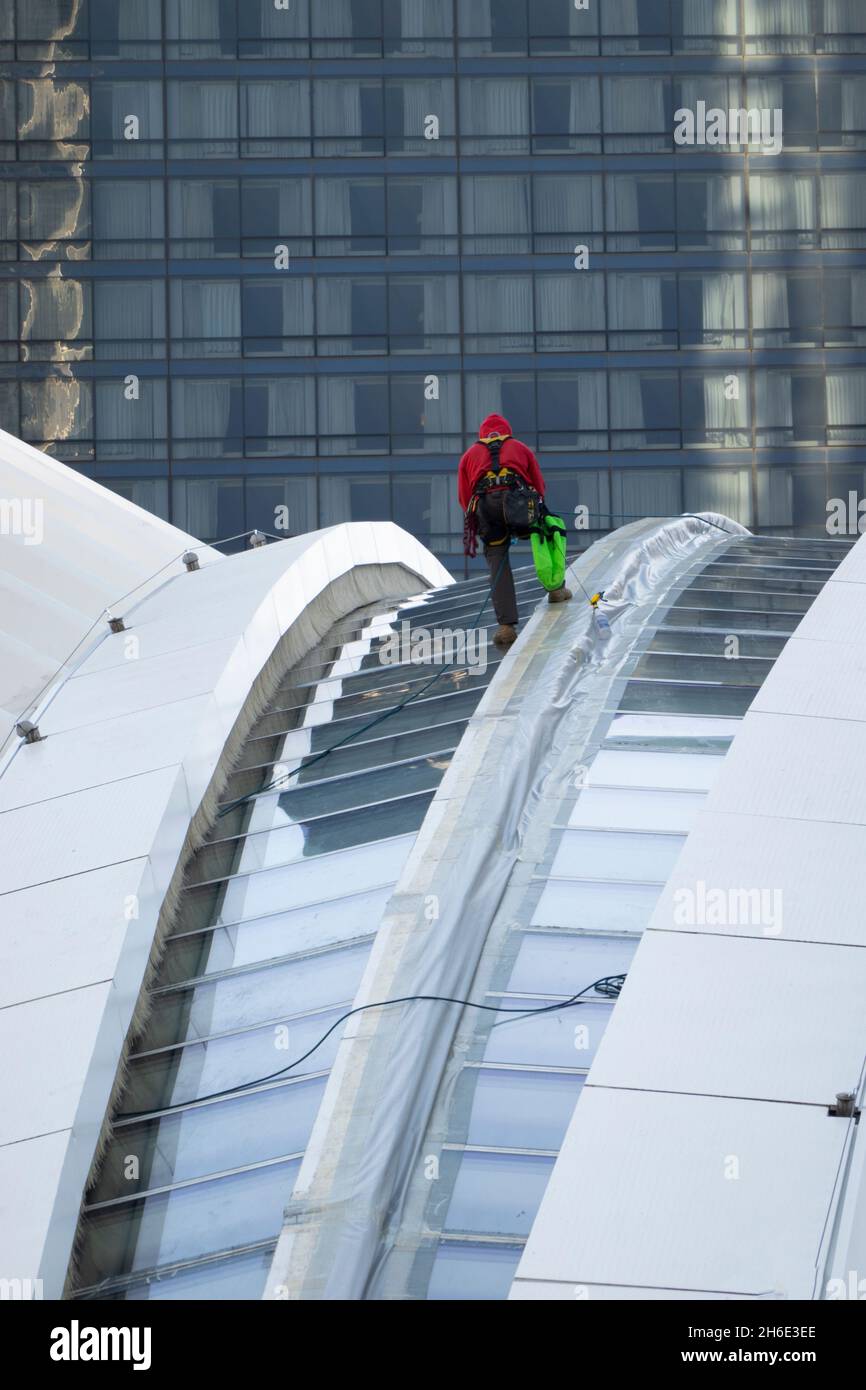 window washer on top of Oculus world trade center subway station ...