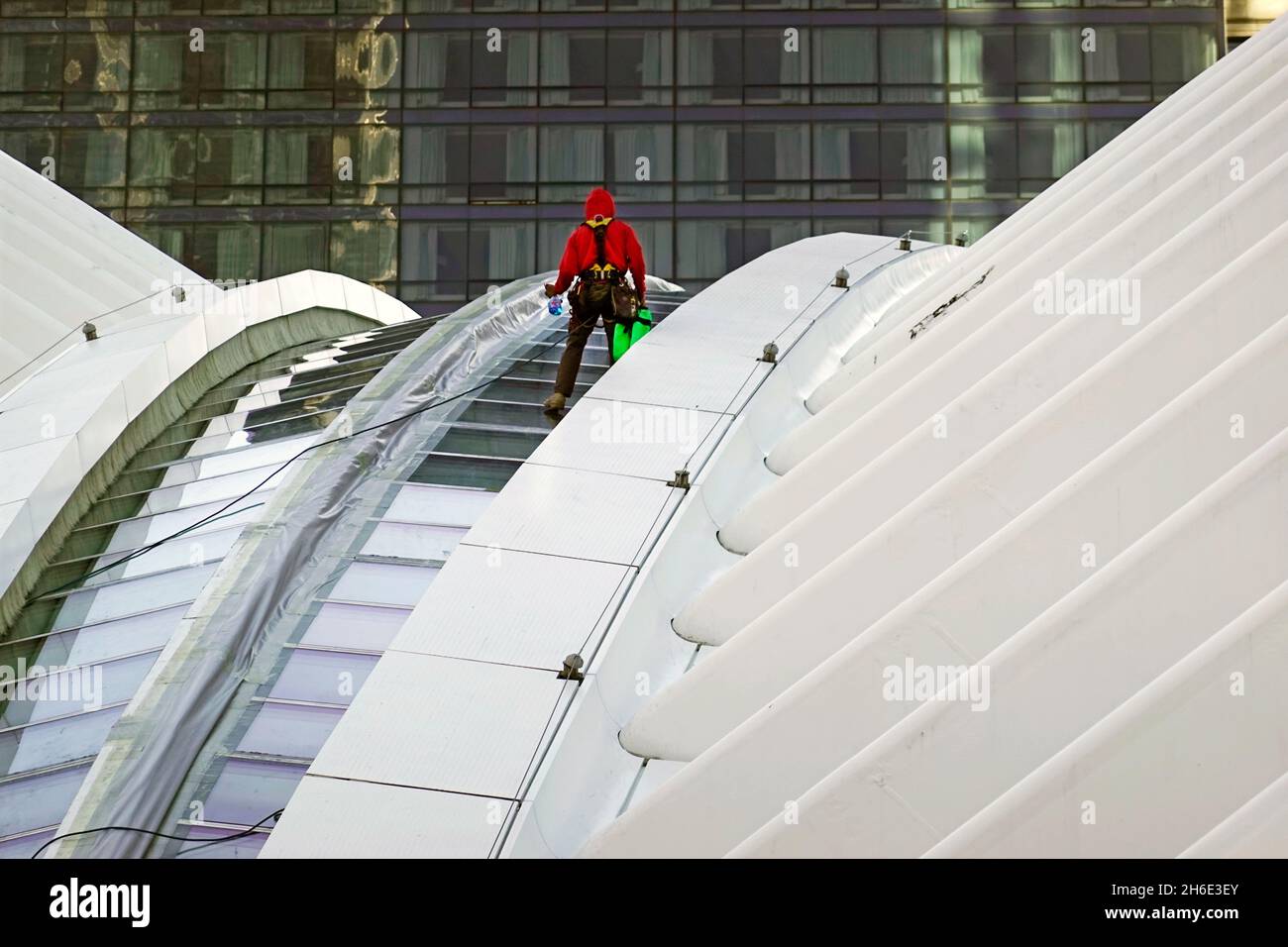 window washer on top of Oculus world trade center subway station ...