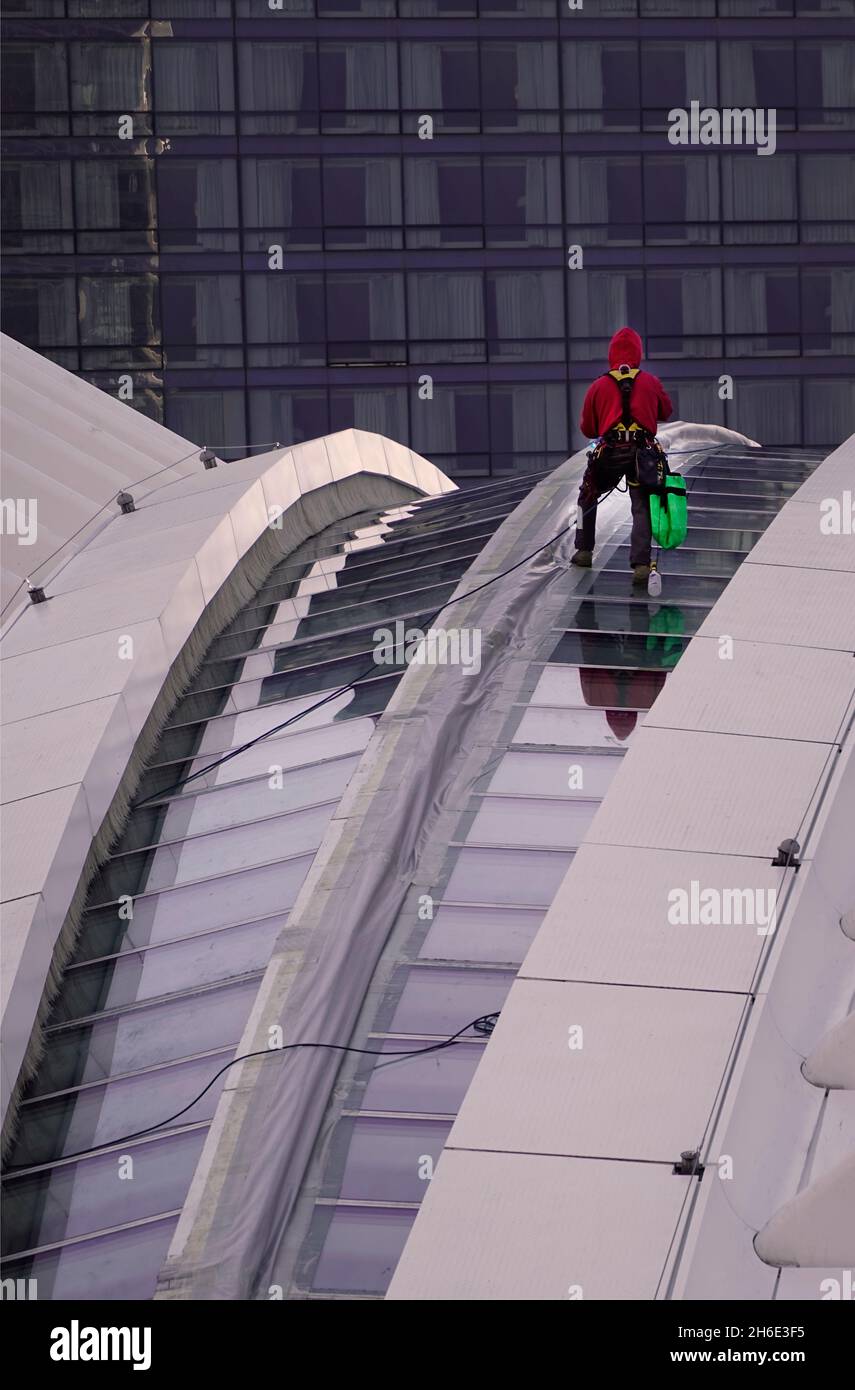 window washer on top of Oculus world trade center subway station ...