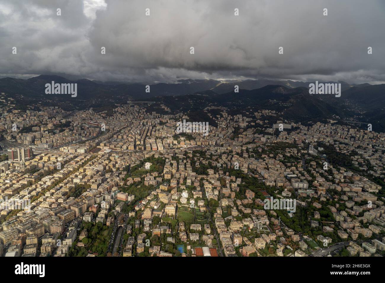 genoa aerial view before landing on cloudy day panorama Stock Photo - Alamy