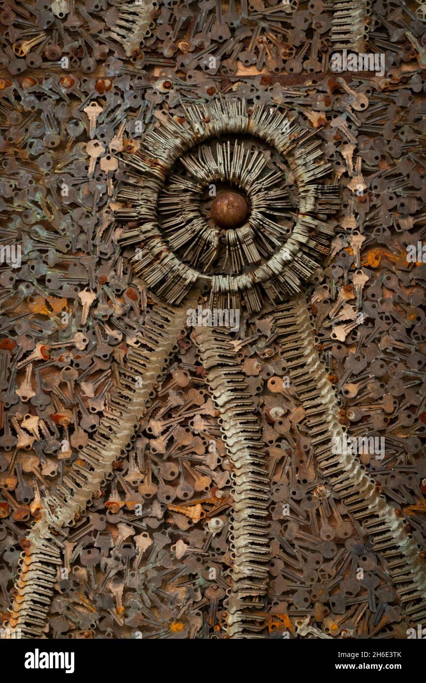 abstract art made with keys on the wall of Greenwich Village locksmiths ...