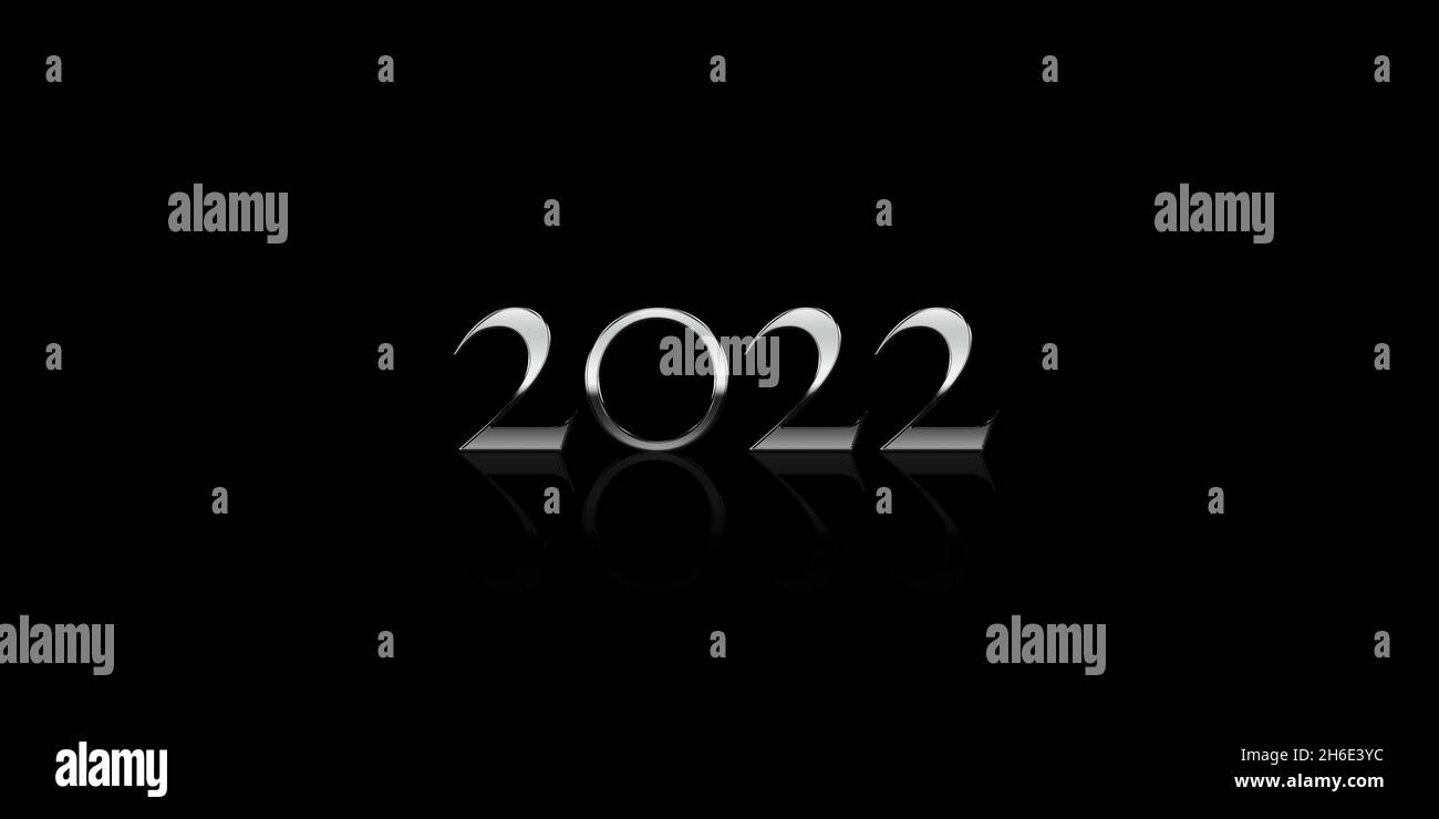 2022 minimal chrome letters with reflection on black background Stock ...