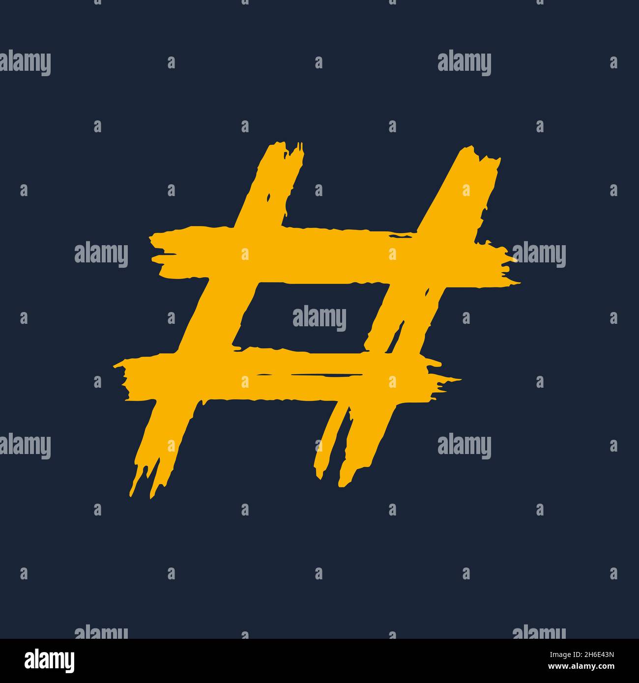 Hashtag, vector ink painted yellow tag on dark background. Hand Drawn ...