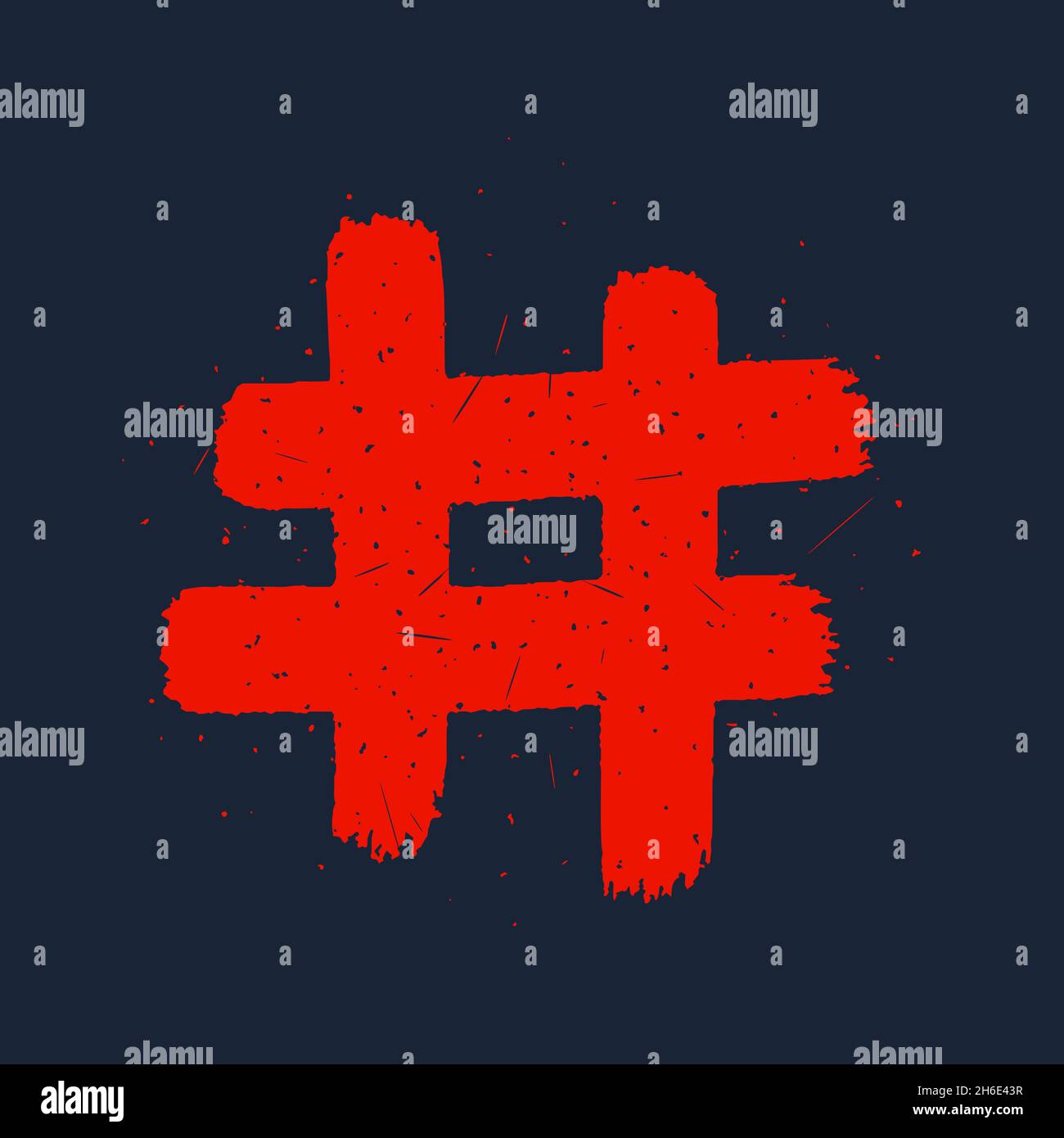 Hashtag, vector ink painted red tag on dark background. Hand Drawn ...