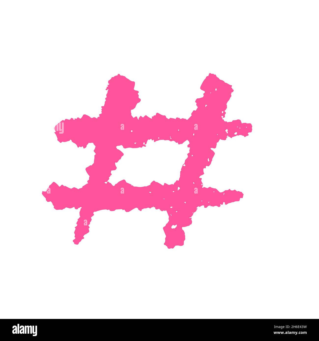 Hashtag, vector neon pink tag icon on white background. Hand Drawn ink ...