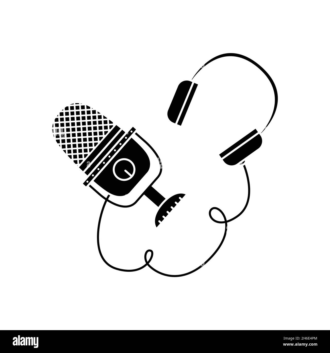 Vector illustration of a microphone for a podcast with headphones ...