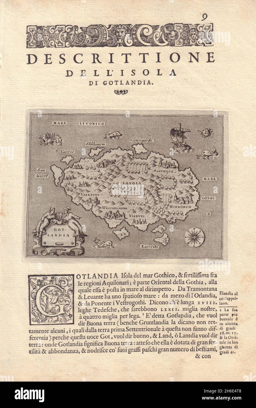Descrittione dell' Isola di Gotlandia. PORCACCHI. Gotland Sweden 1590 ...