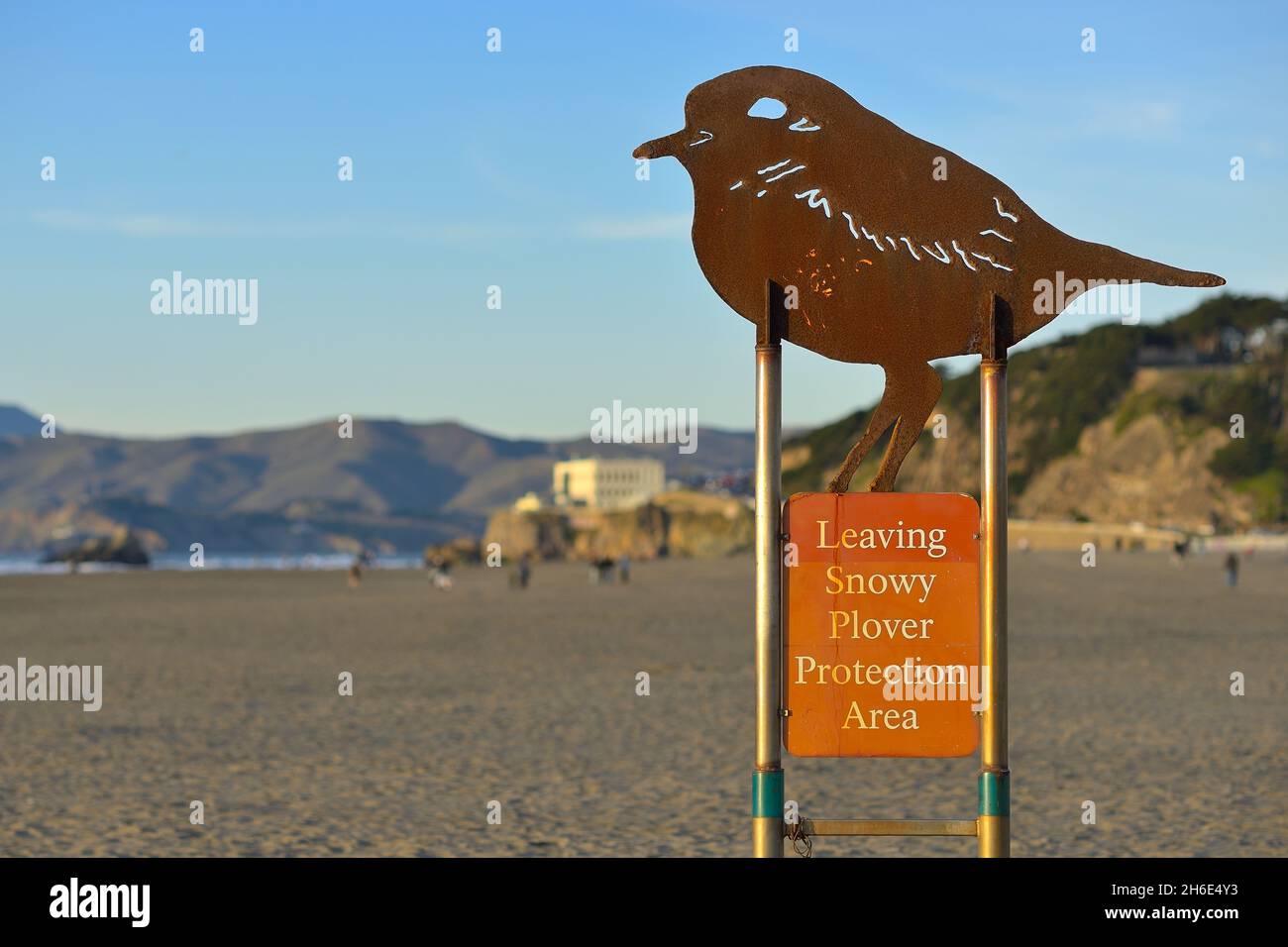 Snow Plover protection area on Ocean Beach, San Francisco CA Stock ...