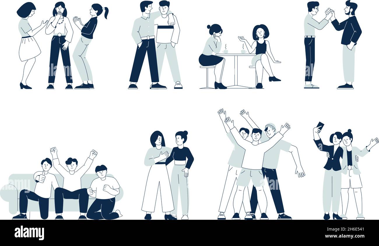 Best friends. Friendly people group, friend woman and man. People spend ...